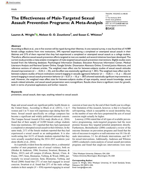 Pdf The Effectiveness Of Male Targeted Sexual Assault Prevention