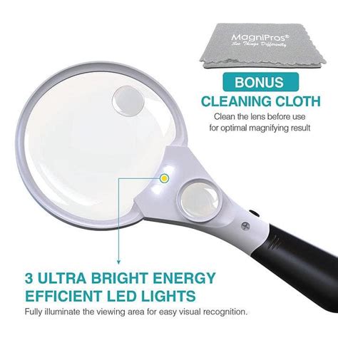 Magnipros 3 Ultra Bright Led Lights 3x 45x 25x Power Magnifying Glass