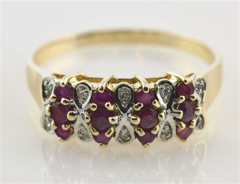Rubin Diamantring 585 000 14 K Gelbgold 10 Diamanten Zus 0 05 Ct