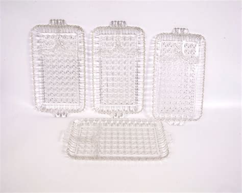 Vintage Snack Trays Depression Glass Set Of 4 Clear Glass Diamonds