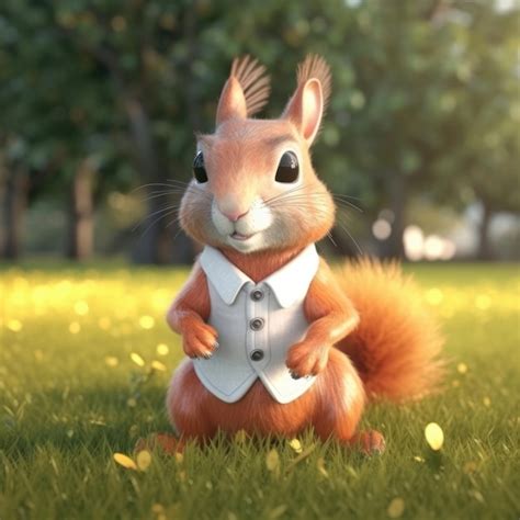 Premium Ai Image 3d Cartoon Squirrel Portrait Wearing Clothes Glasses
