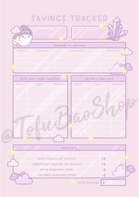 Savings Tracker Cute Planner Printable Printable Planner Page