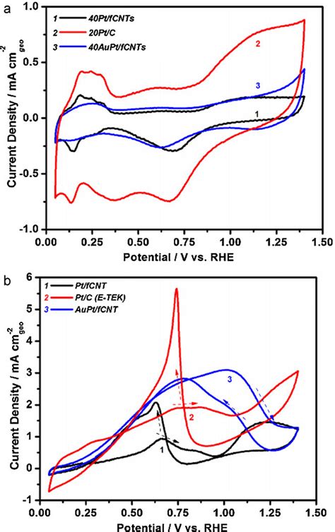 Cyclic Voltammetry Curves Cvs Of A 20 Wt Ptc E Tek 40 Wt
