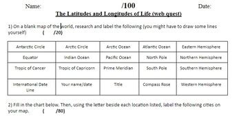 Latitude Longitude Mapping Assignment Distance Learning TpT