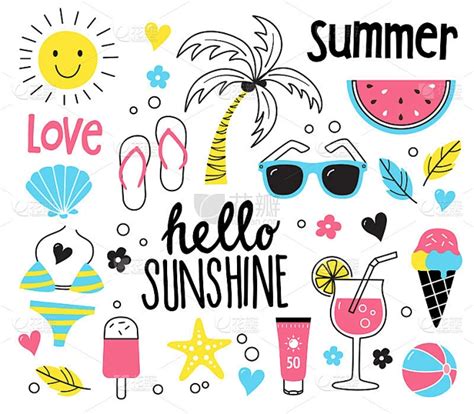 夏日涂鸦——海滩和假日素材 花瓣网
