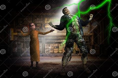 Mad Scientist Frankenstein Monster Laboratory Experiment Stock