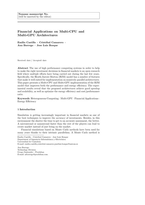 Pdf Financial Applications On Multi Cpu And Multi Gpu Architectures