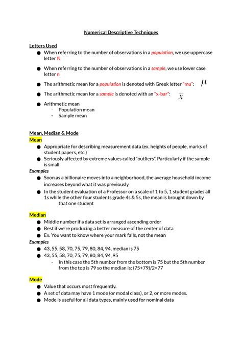 Stats Week Quantitative Methods Notes Numerical