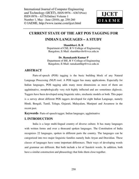 Current State Of The Art Pos Tagging For Indian Languages Pdf