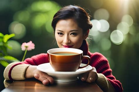 Premium Ai Image A Woman Drinking A Cup Of Tea
