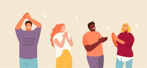 Grupo De Gente Aplaudiendo Sonriente Banner De Ilustración Plana De