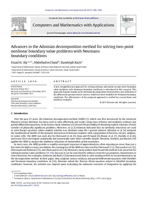 pdf advances in the adomian decomposition method for solving two