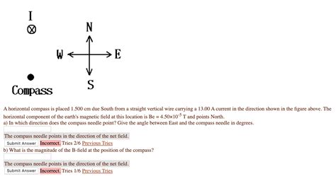 Solved We S Compass A Horizontal Compass Is Placed 1 500 Cm