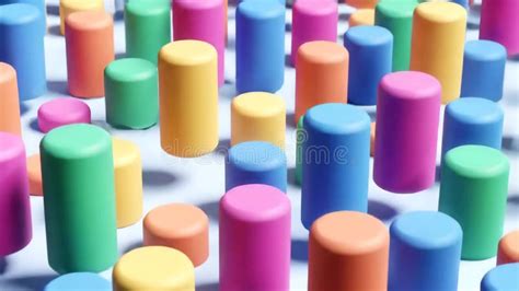 Seamless Loop Animation Of Colorful 3d Matte Cylinders Moving Up And Down In A Rhythmic Wave