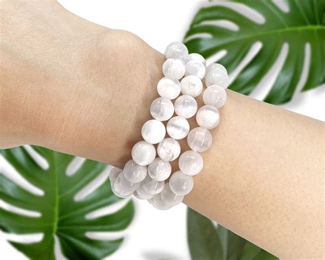 Selenite Healing Crystal Bracelet For Women Men White Bead Bracelet