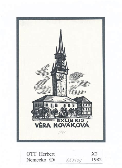 アンティーク・チェコ雑貨のお店 Bábovka オット・ヘルベルト 蔵書票 塔のある風景 82x 116cm