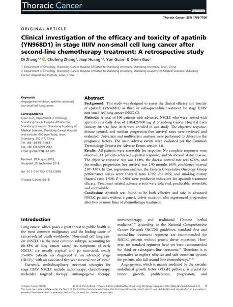 Pdf Clinical Investigation Of The Efficacy And Toxicity Of Apatinib Yn968d1 In Stage Iiiiv
