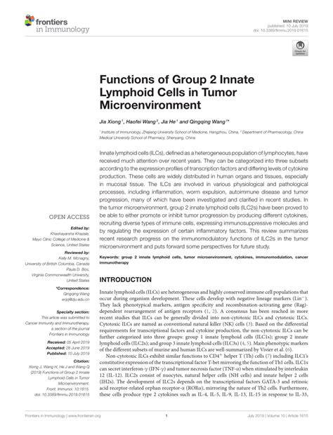 Pdf Functions Of Group 2 Innate Lymphoid Cells In Tumor Microenvironment