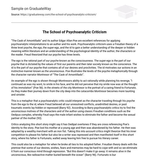 ⇉the School Of Psychoanalytic Criticism Analysis Essay Example