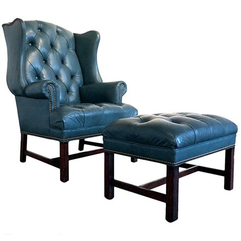 Tufted Leather Wingback Chair And Ottoman By Hancock And Moore At 1stdibs