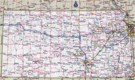 Large Detailed Roads And Highways Map Of Kansas State With All Cities