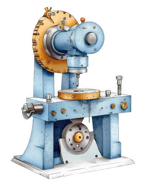 Detailed Illustration Of A Vintage Lathe Machine Showcasing Its