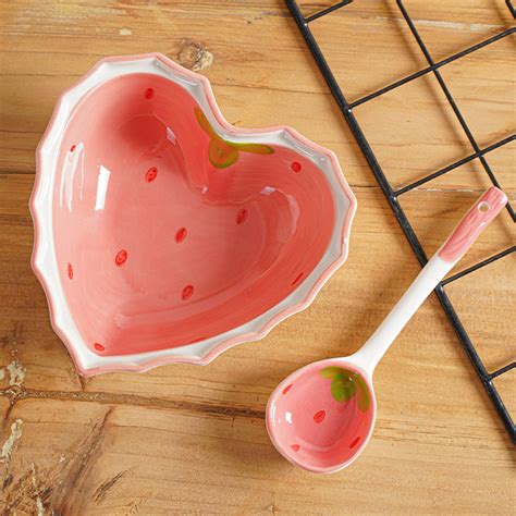 Cute Strawberry Ceramic Bowl And Spoon Jk3433 Juvkawaii