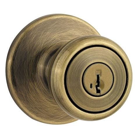 Kwikset Tylo Antique Brass Keyed Entry Door Knob L147478 The Home Depot
