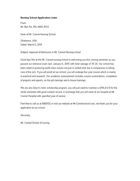 Application Letter Sample For Nursing School