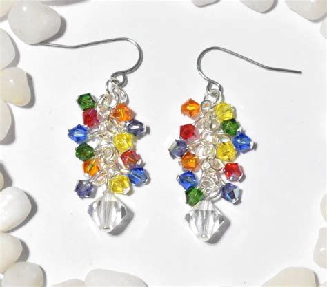 Rainbow Crystal Cluster Earrings Rainbow Cluster Earrings Rainbow Beaded Earrings Rainbow