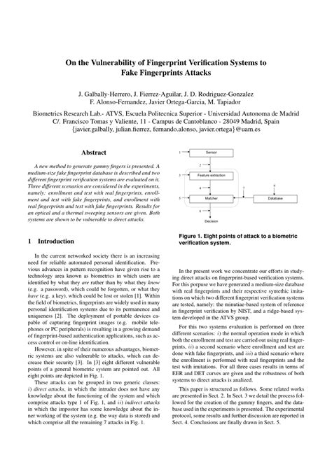 Pdf On The Vulnerability Of Fingerprint Verification Systems To Fake Fingerprints Attacks