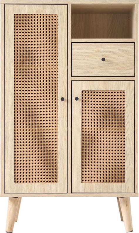 Buffet Sweiko Aspect Bois 2 Portes En Rotin 1 Tiroir Meuble D Angle