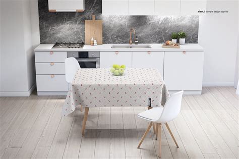 Kitchen Scene Pvc Tablecloth Mockup 北欧极简厨房餐厅桌布台布印花图案设计贴图ps样机素材国外设计模板