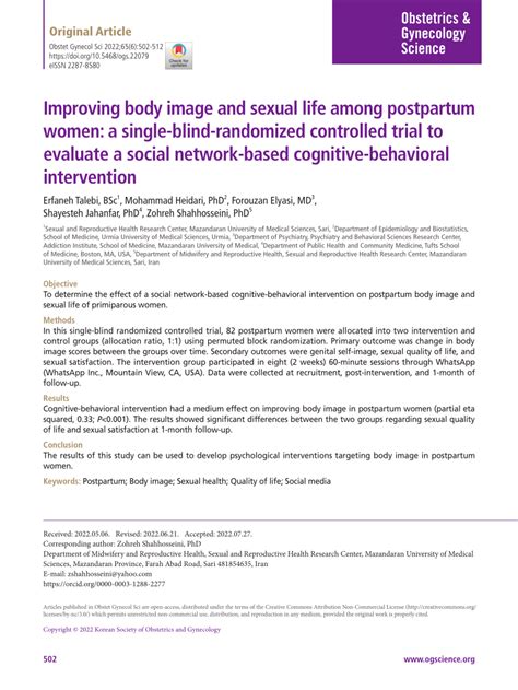 Pdf Improving Body Image And Sexual Life Among Postpartum Women A Single Blind Randomized