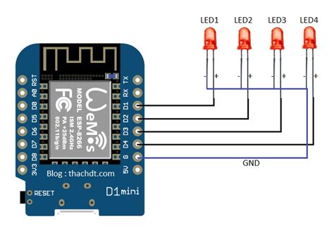 Esp8266 điều Khiển Bật Tắt 4 Led Qua Webserver ~ 220von