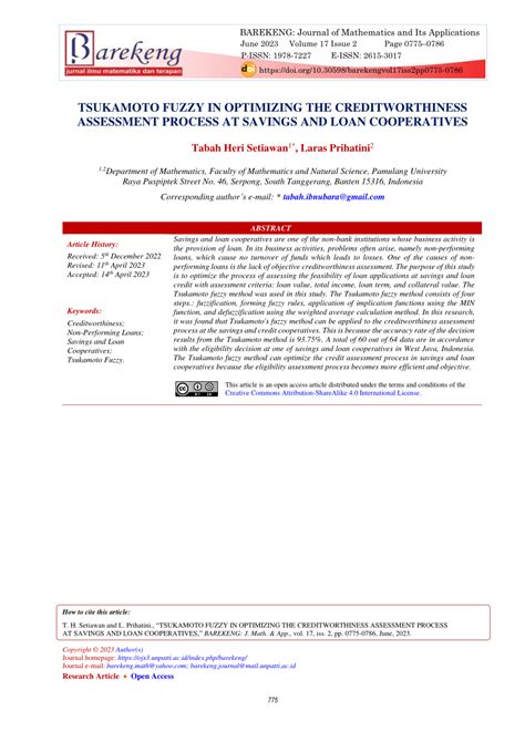 Pdf Tsukamoto Fuzzy In Optimizing The Creditworthiness Assessment Process At Savings And Loan