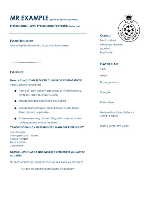 Football Cv Template For Players Pdf