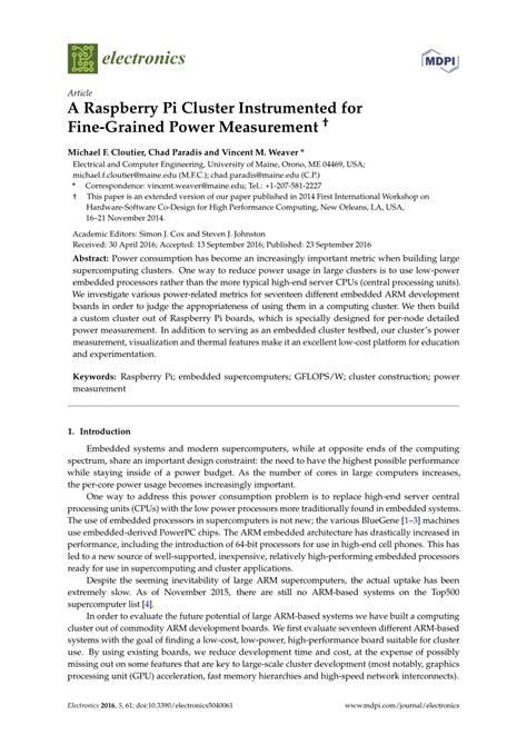 Pdf A Raspberry Pi Cluster Instrumented For Fine Grained Power