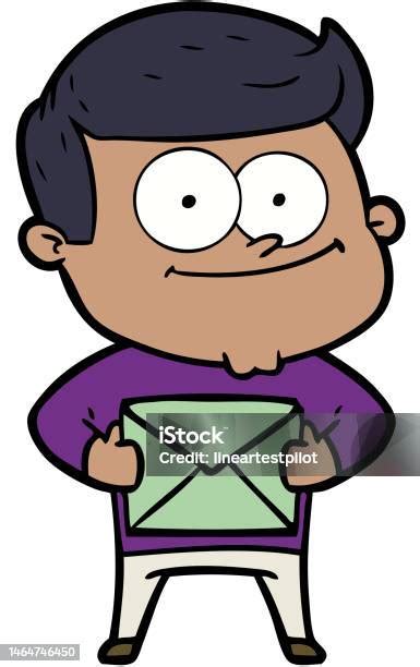 Cartoon Happy Man Holding Letter Stock Illustration Download Image