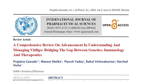 A Comprehensive Review On Advancement In Understanding And Managing Vitiligo Bridging The Gap