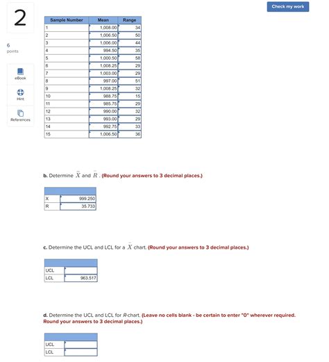 Solved B Determine Bar X And Bar R Round Your Chegg