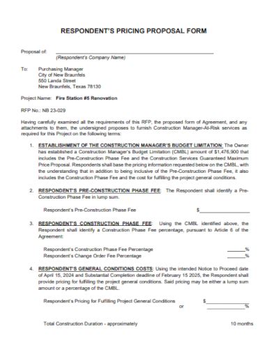 25 Free Construction Proposal Form Samples To Download