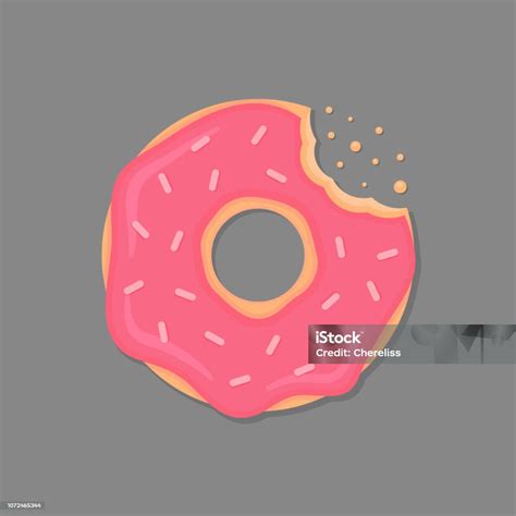 Bitten Donut With Pink Icing And Sprinkles Cartoon Doughnut Vector