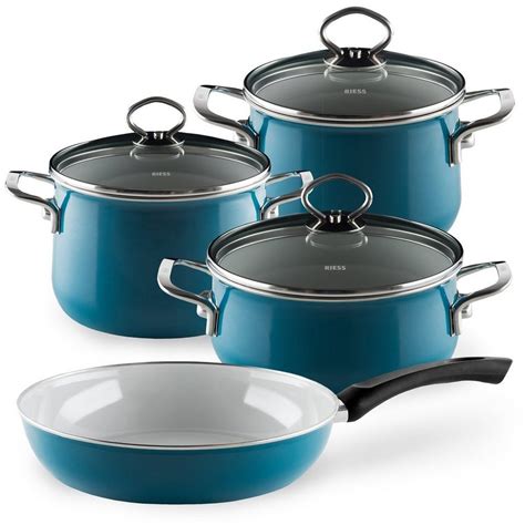 Riess Topf Set Topfset Starterset 4 Teilig Aquamarin Emaille 4 Tlg