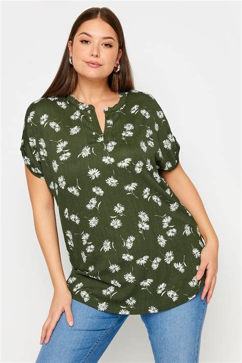 Yours Plus Size Khaki Green Floral Print Notch Neck Blouse Yours Clothing