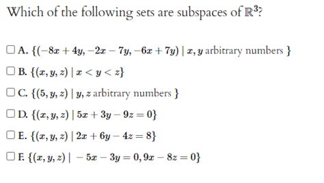 solved which of the following sets are subspaces of r3 a