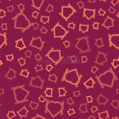 Brown Line Heart With Bezier Curve Icon Isolated Seamless Pattern On Red Background Pen Tool