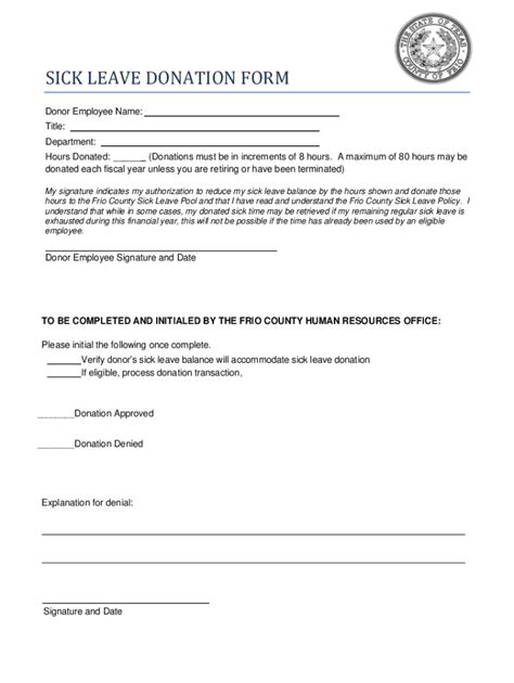 Fillable Online Sick Leave Donation Donor Form Fax Email Print