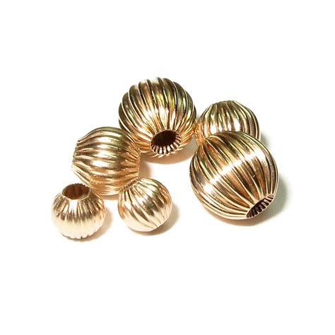 14k Solid Gold Corrugated Round Beads Size 30 130 Mm Round Gold