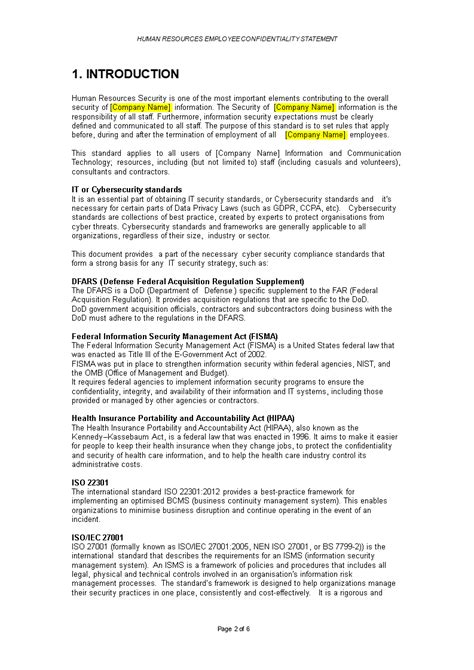 Employee Confidentiality Statement It Security Templates At